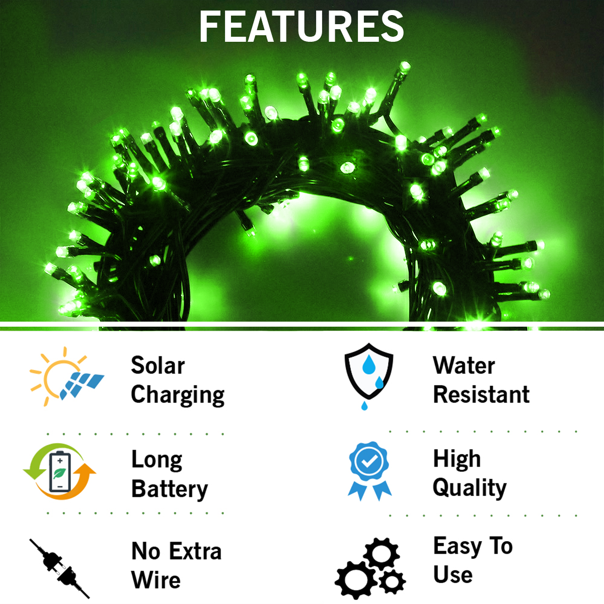 100 LED Solar Green String Light