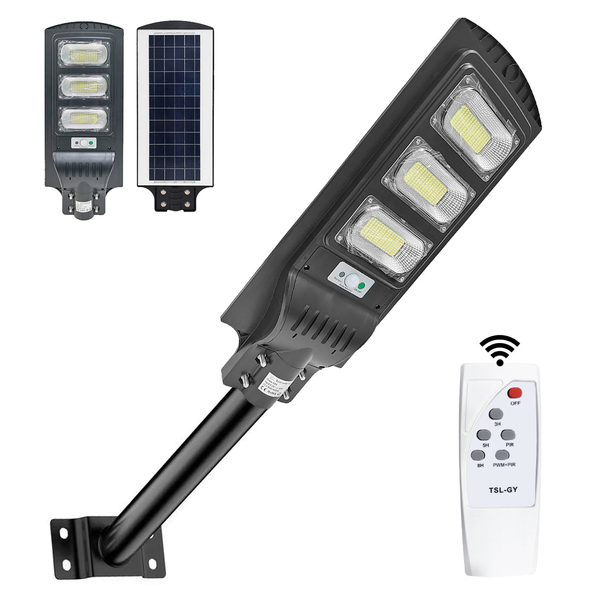 90 Watt Solar Black Street Light With Motion Sensor With Pole (White L ...