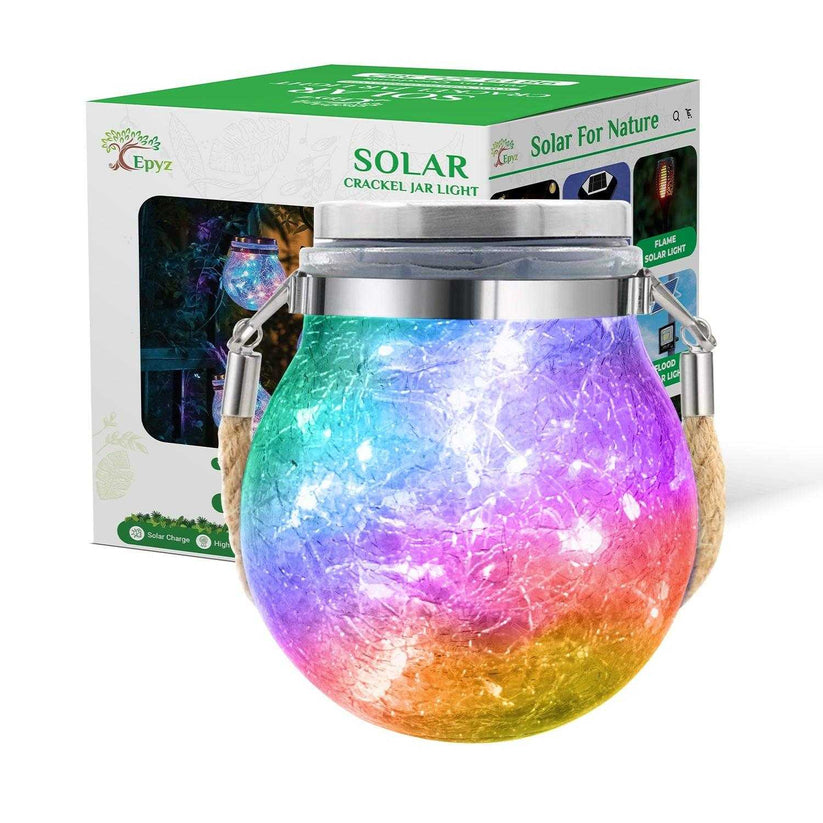 Solar LED Glass Jar Light - 20 LED Multi Color Hanging Light