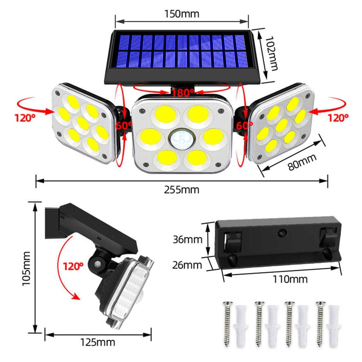 Solar Security Light | Solar 3 Head Motion Sensor Cob Light – Solar For ...