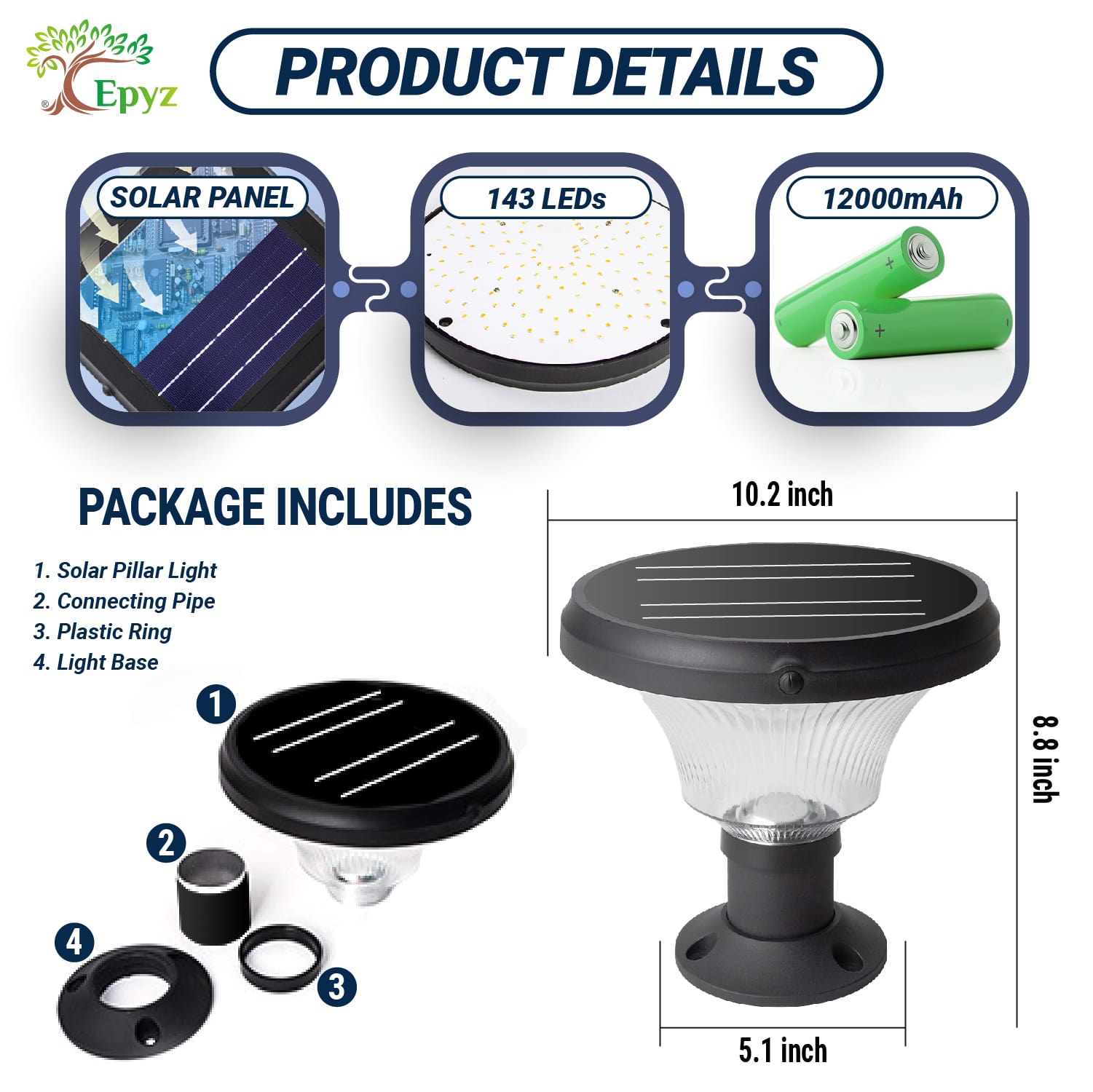 Pillar Light For House | Solar Round Pillar Light 152 Led – Solar For ...