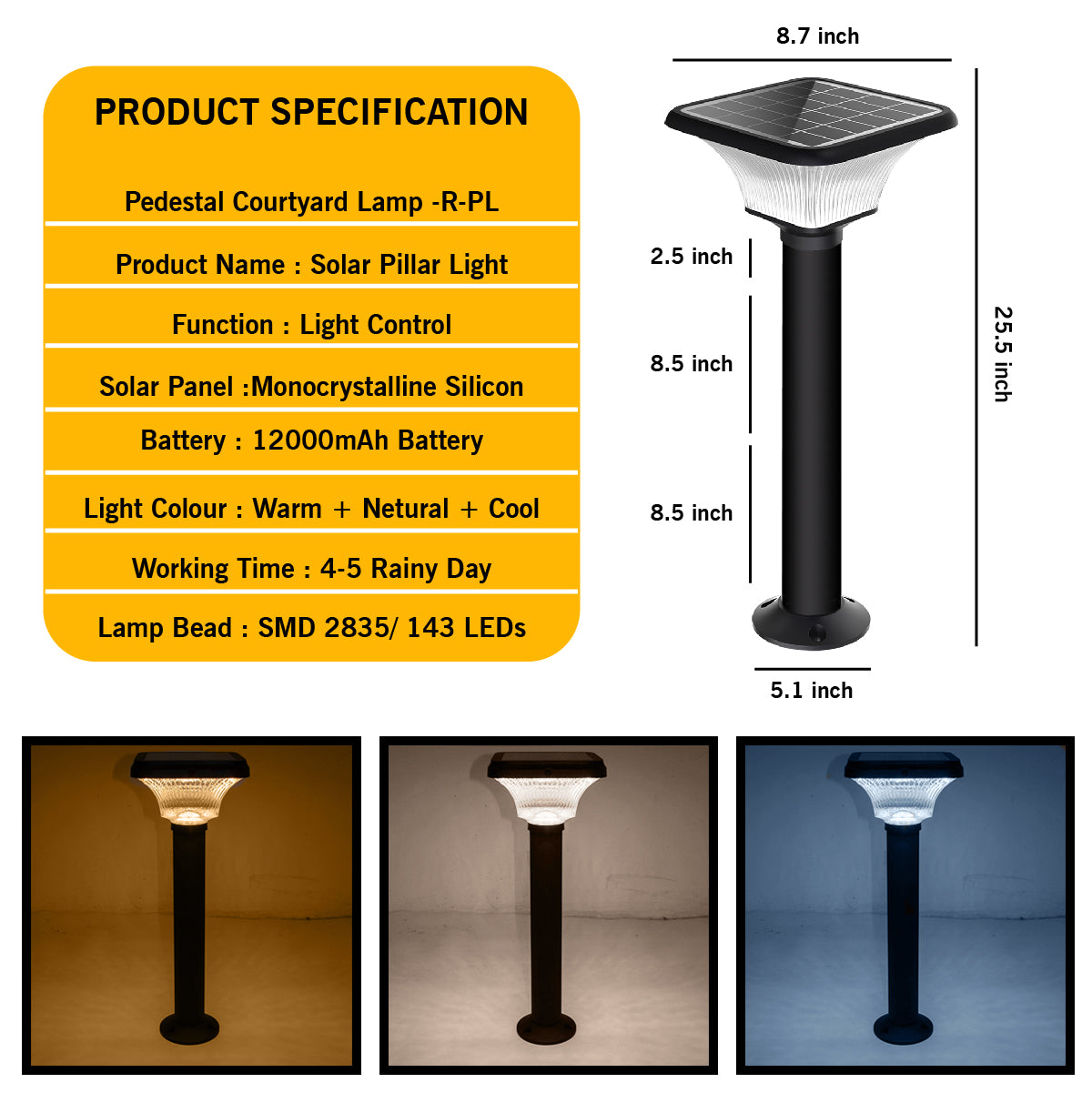 Solar Pillar Light Square With Long Pole for Outdoor - Epyz – Solar For ...