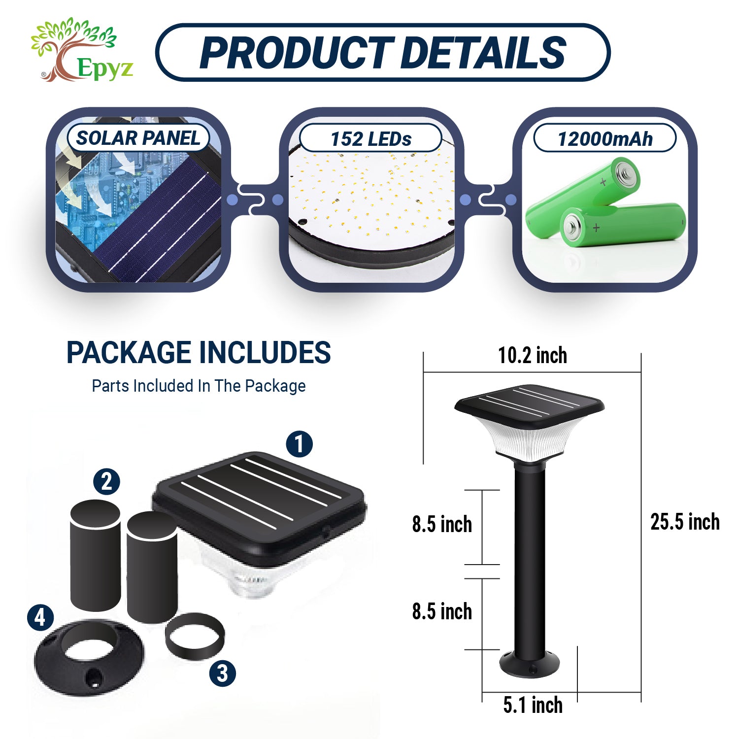 Solar Pillar Light Square With Long Pole for Outdoor - Epyz – Solar For ...